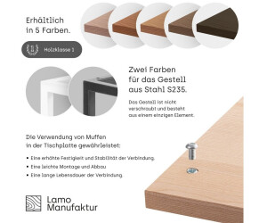 LAMO Manufaktur Beistelltisch Massivholz 45x30x60cm, Gestell Schwarz ...
