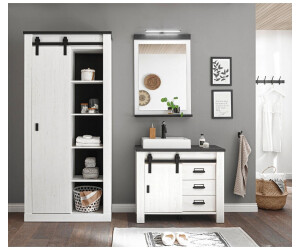 Furn.Design Stove Hochschrank Weiß Pinie Anthrazit Schiebetür 93x201cm ...