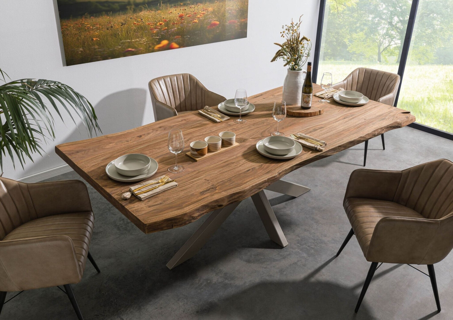 Massivmoebel24 Freeform 5 Esstisch Sheesham 260x100cm Kreuzgestell ...
