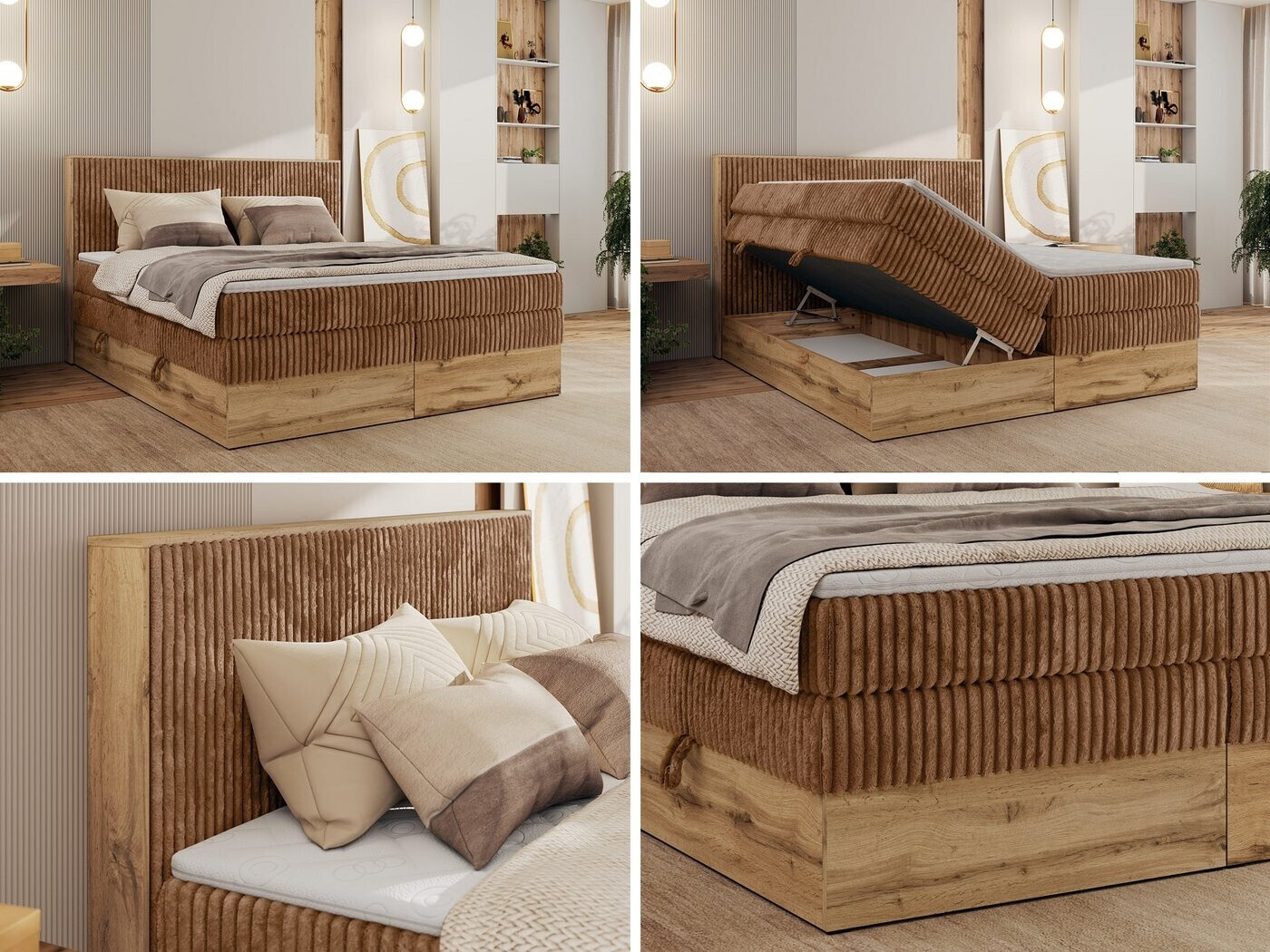 MKS Meble Wood Classic King Boxspringbett mit Multipocket-Matratze und ...
