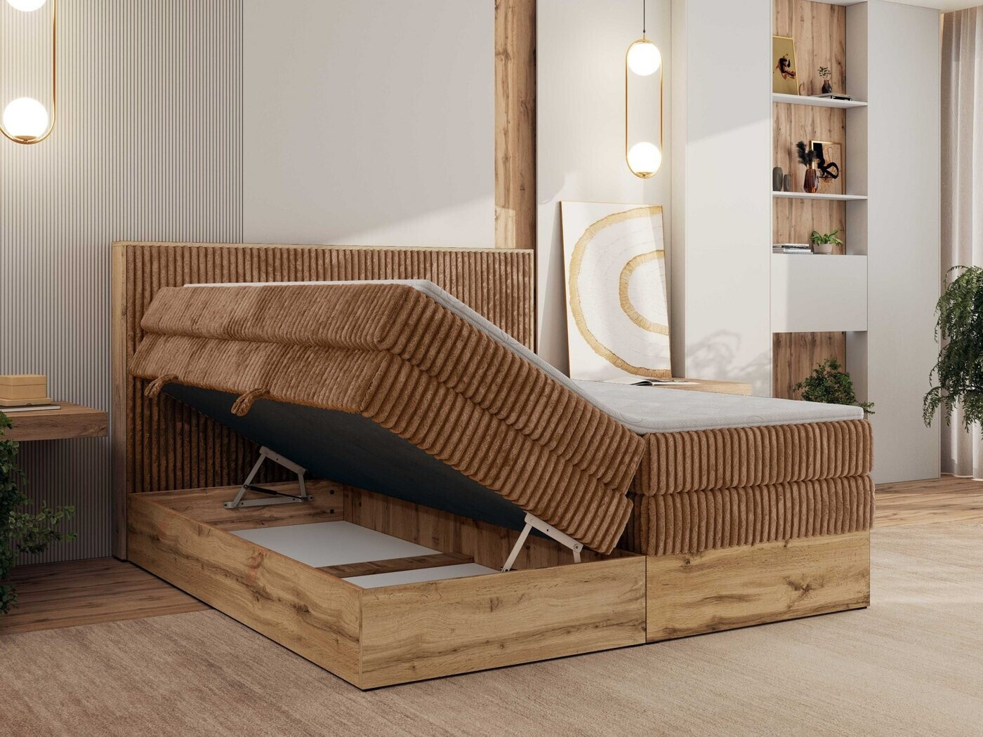 MKS Meble Wood Classic King Boxspringbett mit Multipocket-Matratze und ...