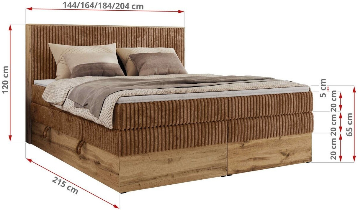 MKS Meble Wood Classic King Boxspringbett mit Multipocket-Matratze und ...