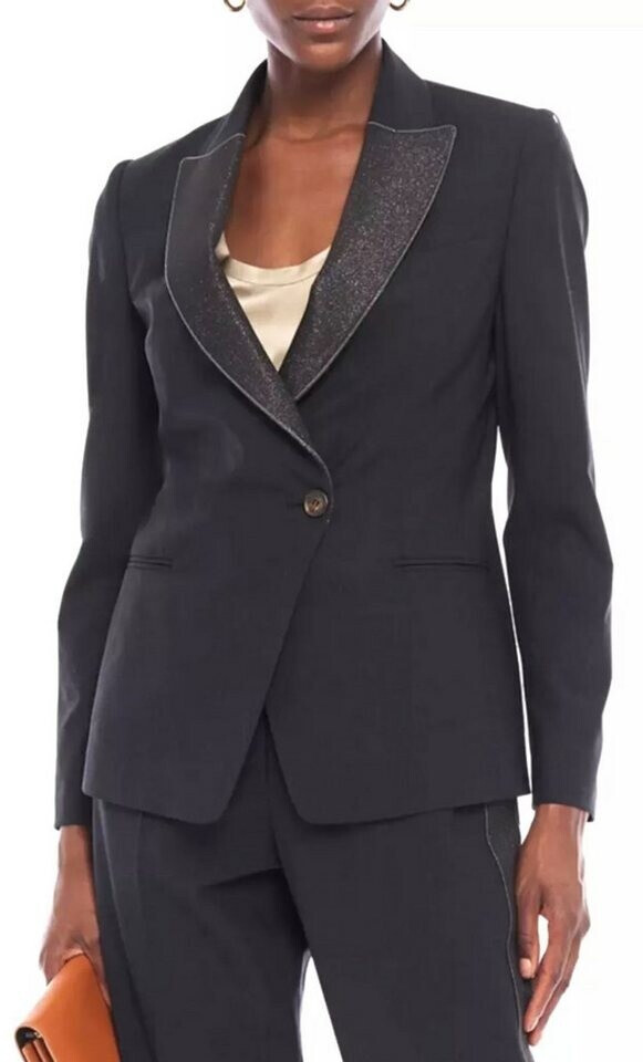 Brunello Cucinelli Sparkle-Lapel Embellished Bead Twill Blazer grau ab ...