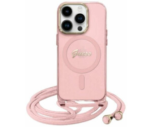 Buy Guess Case iPhone 16 Crossbody Cord Script MagSafe Phone Chain Pink ...