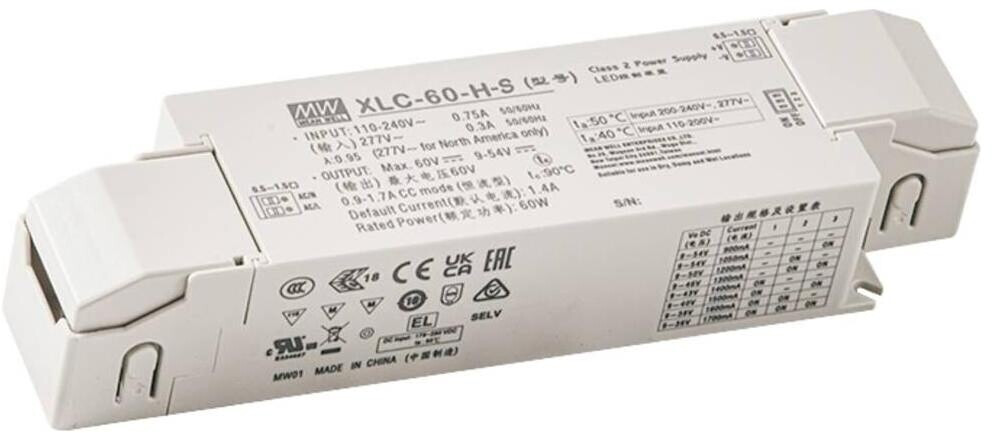 Mean Well XLC-60 LED-Treiber 60W 0,9-1,7A 9-54V Kunststoffgehäuse (XLC ...