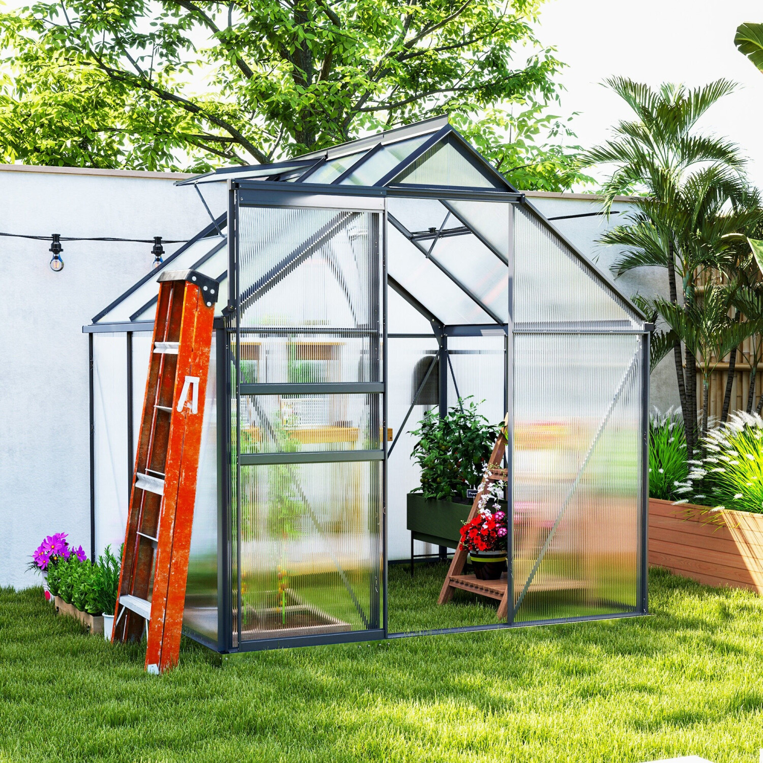 Outsunny Polycarbonat-Gewächshaus mit Aluminiumrahmen 3,6m² mit ...