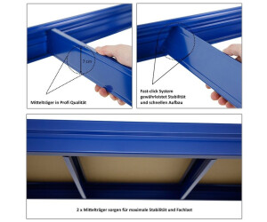 Proregal DINO 3er-Set Schwerlastregal 4 Ebenen 180x180x60cm 500kg Blau ...