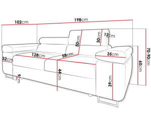 Mirjan24 Torezio 2 2-Sitzer Sofa Einstellbare Kopfstützen 198x102cm ...