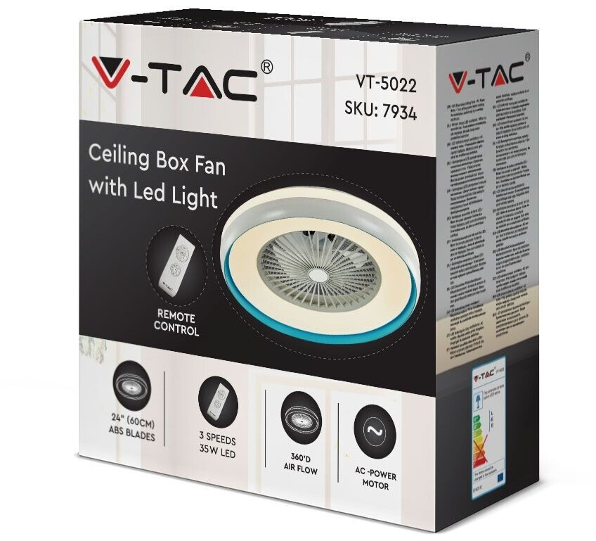V-TAC Ventilateur de Plafond avec Lumière LED 45W CCT 3-en-1 ...