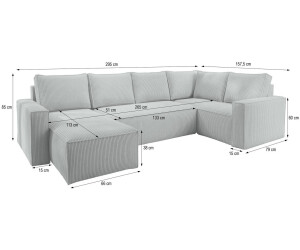 Masseno NORENA L-S Ecksofa U-Form Kordstoff Grün mit Schlaffunktion ...