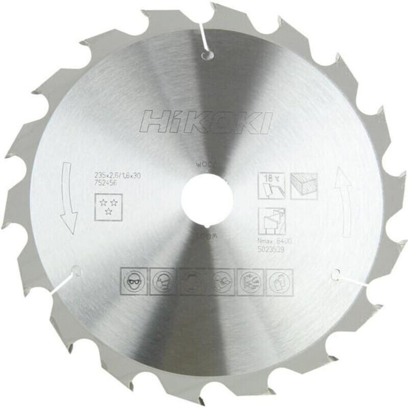 Hitachi Lame de Scie Circulaire TCT Bois 235x30mm Z18 (752456) au ...