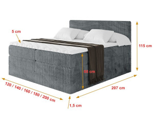 ALTDECOR Tolo King Boxspringbett 200x200 Cord Dunkelgrau H3+H4 mit ...