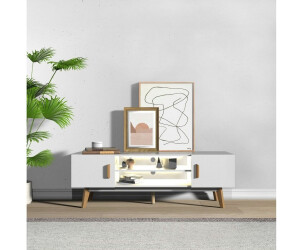 Kalb Lia TV-Lowboard Weiß mit LED-Beleuchtung Skandi-Look 150cm ...