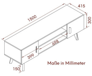 Kalb Lia TV-Lowboard Weiß mit LED-Beleuchtung Skandi-Look 150cm ...
