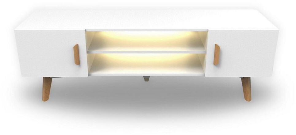 Kalb Lia TV-Lowboard Weiß mit LED-Beleuchtung Skandi-Look 150cm ...