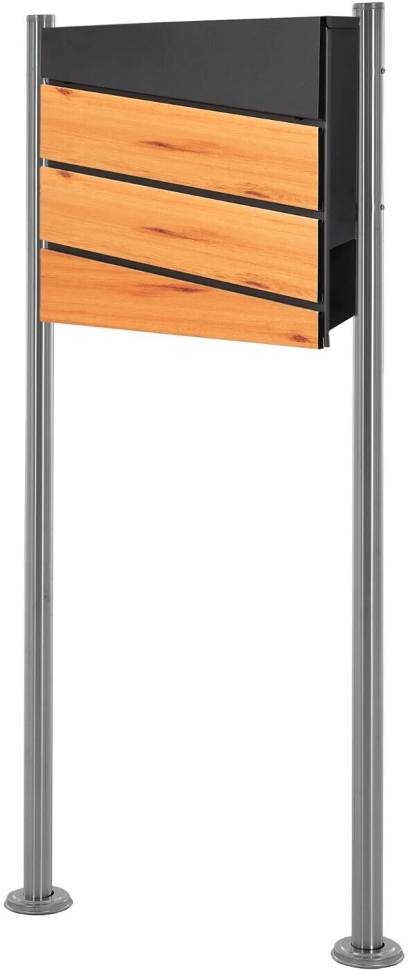 ML-Design Standbriefkasten mit Zeitungsfach, Stahl, Anthrazit/Holzoptik ...