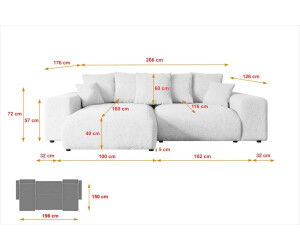 ALTDECOR ESKAR-L Ecksofa mit Schlaffunktion & Bettkasten, Bouclé, Weiß ...