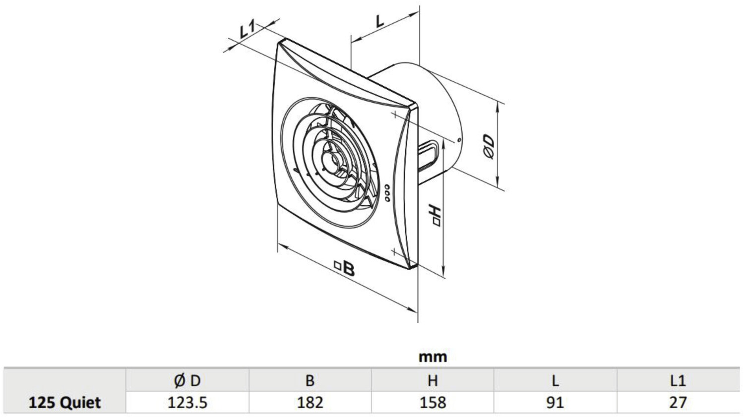 Vents Quiet 125 VTH Ventilateur d'extraction mural tirette, minuterie ...