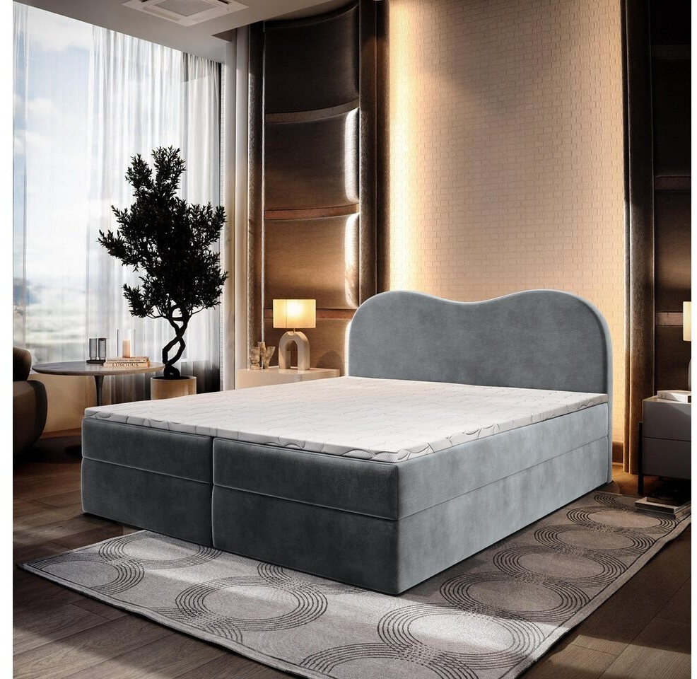 Masseno Fluvia M Boxspringbett 180x200cm mit Matratze & Topper, Grau ...