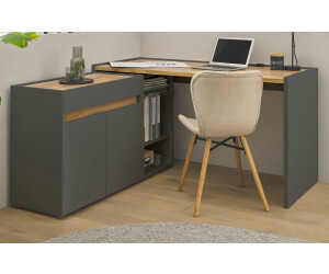 Furn.Design Center Schreibtischkombination 3-teilig, Grau / Eiche Wotan ...