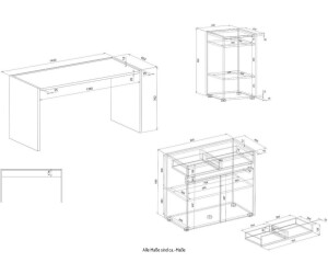 Furn.Design Center Schreibtischkombination 3-teilig, Grau / Eiche Wotan ...