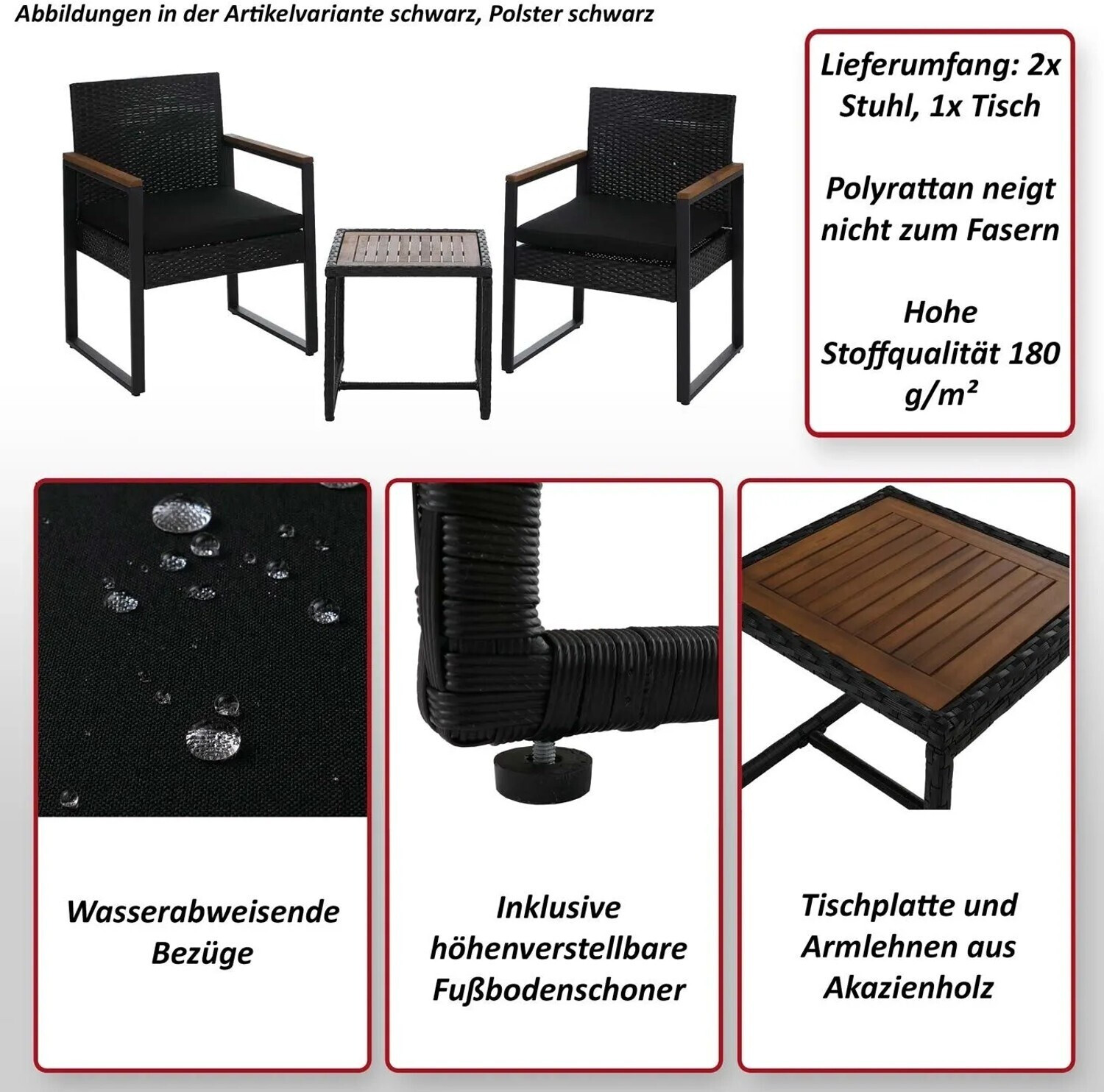 MCW Loungeset -P74 Poly-Rattan, Akazienholz, Stoff 180g/m², schwarz ...