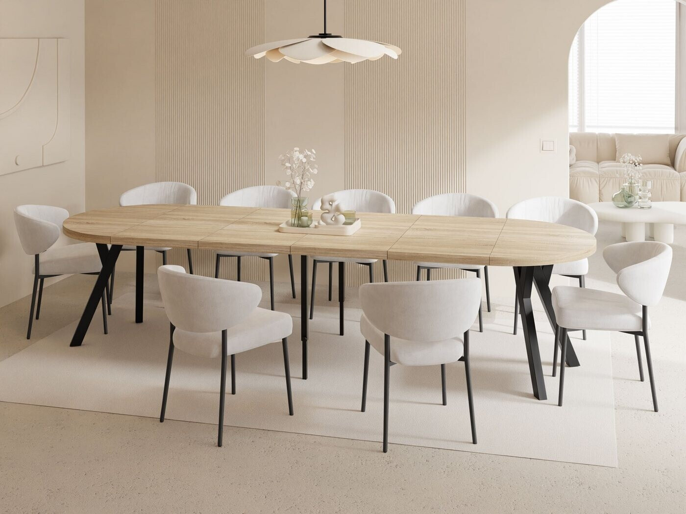 WFL GROUP Twixy Esstisch rund ausziehbar 100–300cm, Industriestil ...