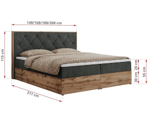 MKS Meble Veneto Boxspringbett 140x200 mit zwei Bettkästen, Dunkelgrau ...