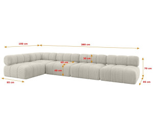 ALTDECOR Samaro-L3 Ecksofa L-Form Cord 6-Sitzer 380x190cm Cremeweiß ...