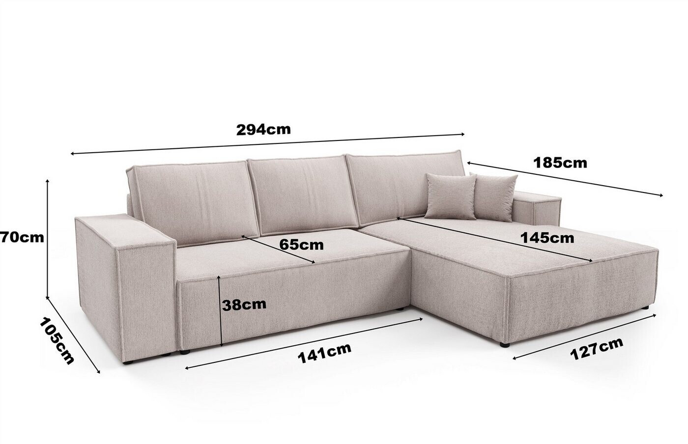Fun Möbel LEVIO Ecksofa Schlafsofa Stoff Dunkelblau Ottomane Links ab ...