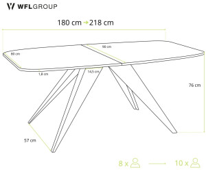 WFL GROUP Fatina Esstisch ausziehbar, Loft-Stil, weiße Metallbeine, 180 ...