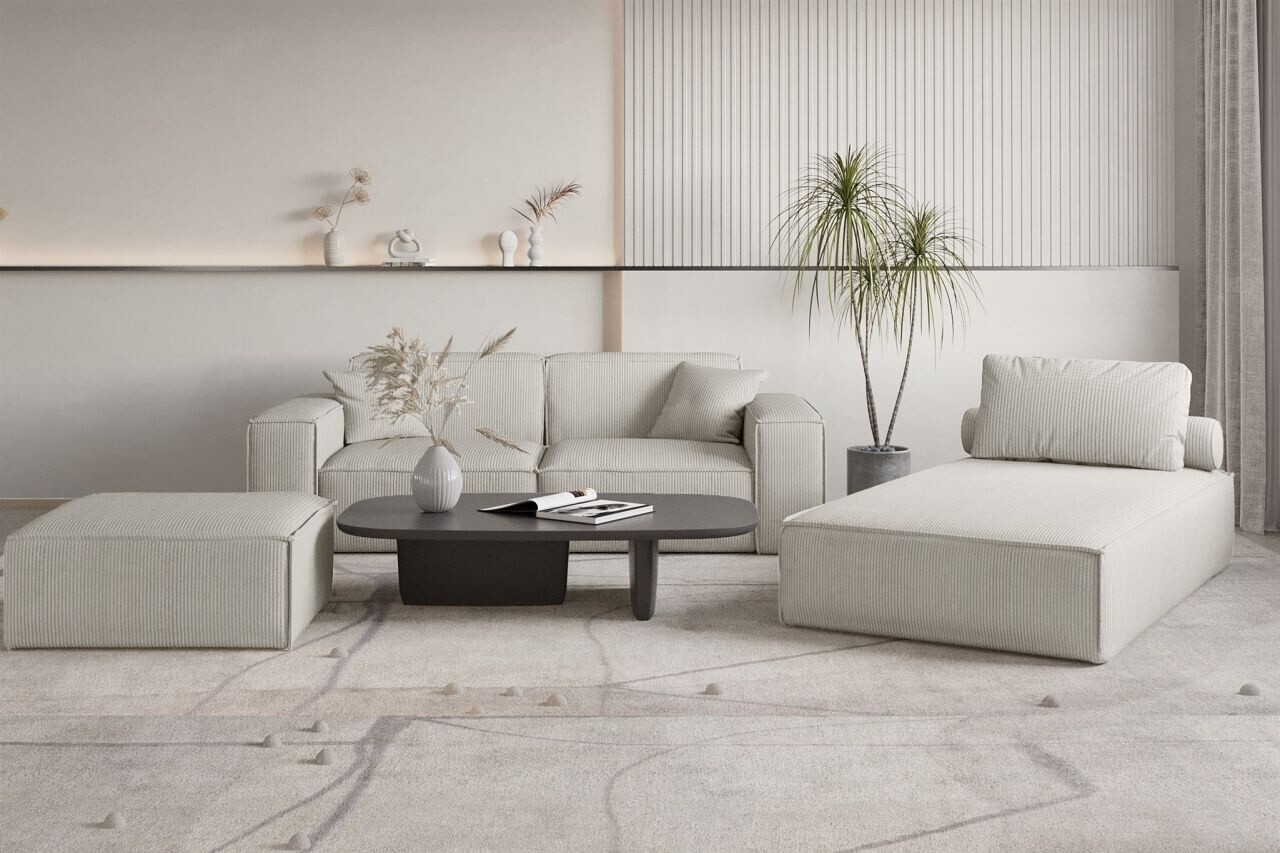 Fun Möbel Celes Premium Polstermöbel-Set 3-teilig Stoff Scala Sandgrau ...