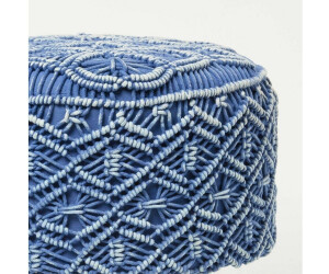 Homescapes Willow Makramee-Hocker rund mit Holzbeinen, Blau, 41x43cm ...