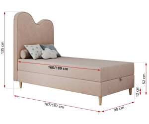 MKS Meble Flow Boxspringbett Kinder 90x180cm Rosa Velvet mit Bettkasten ...