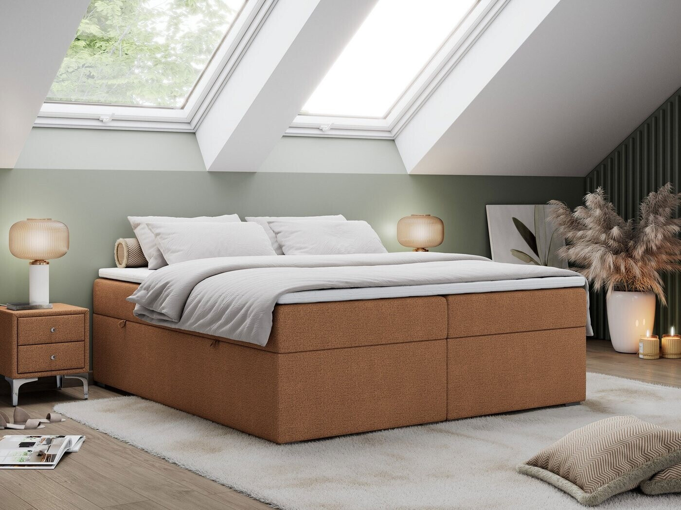 MKS Meble BESS Boxspringbett mit Bettkasten 200x200cm Orange H4 ab 1. ...