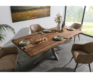 Massivmoebel24 Freeform 5 Baumkanten-Esstisch Sheesham grau 260x100cm ...