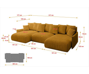 ALTDECOR ONESK-U-v1 Wohnlandschaft U-Form mit Schlaffunktion und ...
