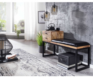 Wohnling Sitzbank Ziegenleder Massivholz 100x60x35cm Retro mit Stauraum ...