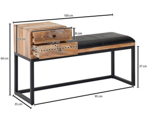 Wohnling Sitzbank Ziegenleder Massivholz 100x60x35cm Retro mit Stauraum ...