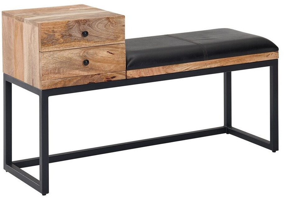Wohnling Sitzbank Ziegenleder Massivholz 100x60x35cm Retro mit Stauraum ...