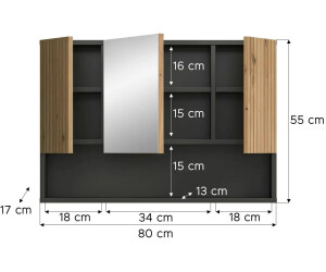 xonox.home Mone Spiegelschrank Basalt Melaminbeschichtet 80x55x17cm ab ...