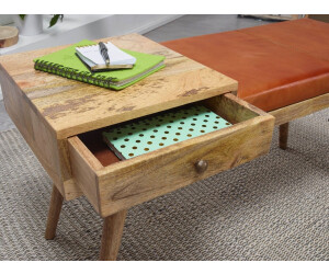 Finebuy Sitzbank gepolstert 100cm Echtleder Massivholz mit Schublade ...