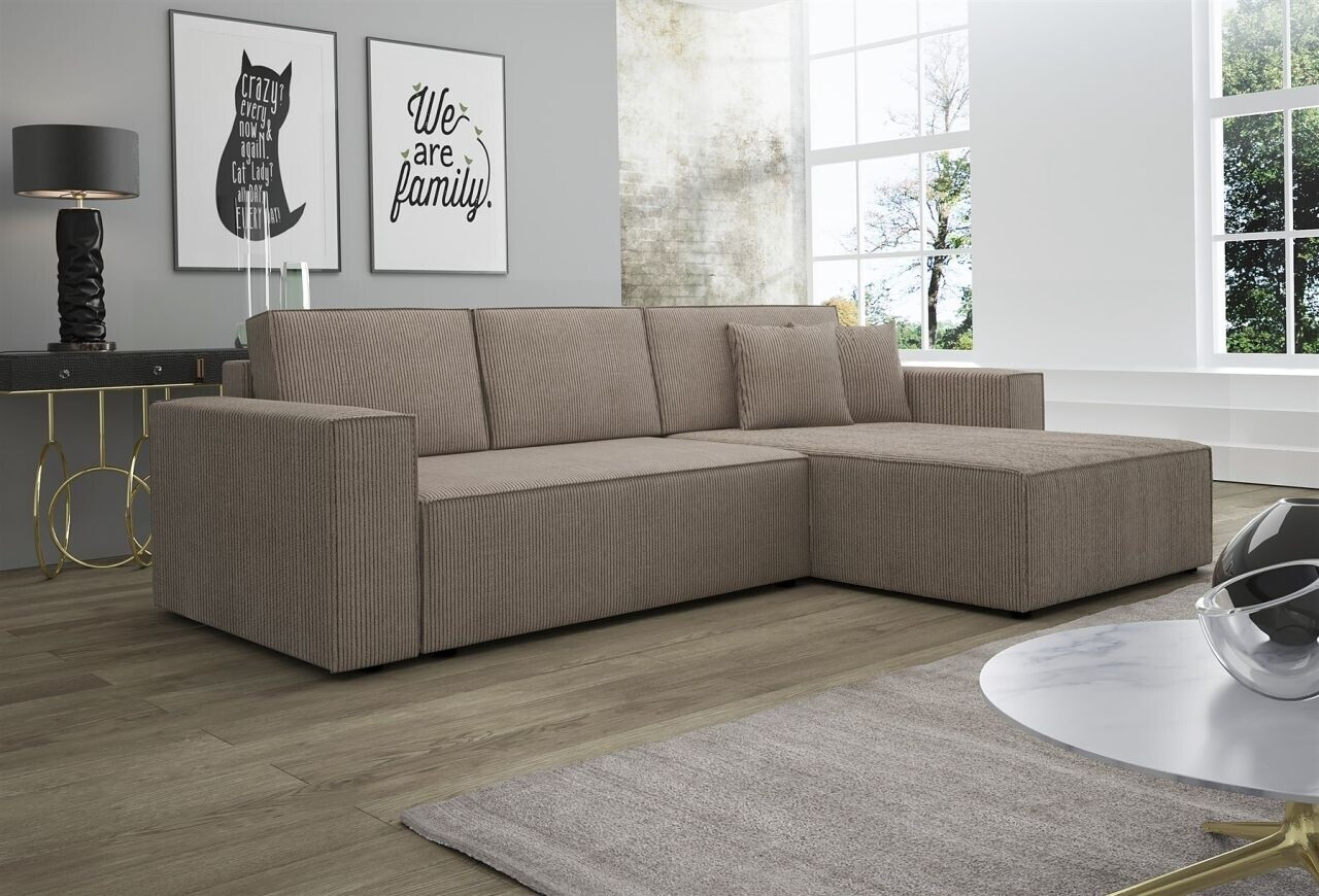 Fun Möbel CONOR Ecksofa Schlafsofa Stoff Dunkelbeige Ottomane Rechts ab ...