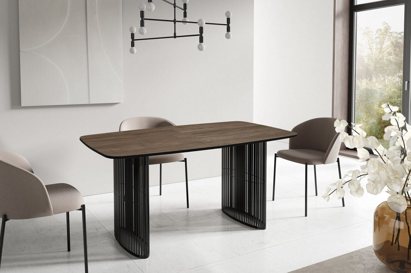 WFL GROUP Cavaro Esstisch ausziehbar 160–240cm, Walnuss, schwarze ...