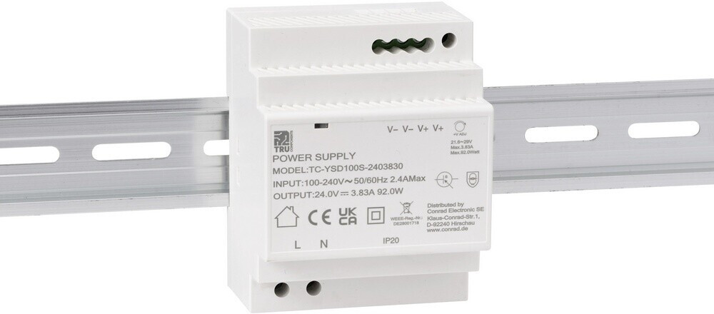 TRU Components Hutschienen-Netzteil (DIN-Rail) 24V/DC 3.83A 92W (TC ...