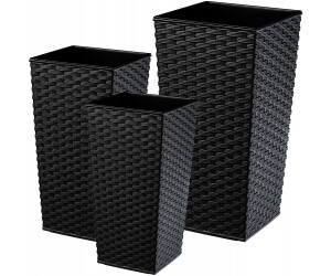 Kadax Pesaro Blumentopf-Set Rattan-Optik Kunststoff Schwarz 25+30+35cm ...
