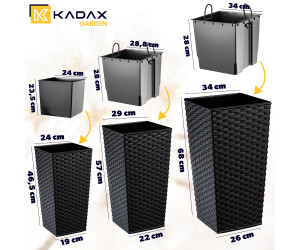 Kadax Pesaro Blumentopf-Set Rattan-Optik Kunststoff Schwarz 25+30+35cm ...