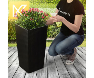 Kadax Pesaro Blumentopf-Set Rattan-Optik Kunststoff Schwarz 25+30+35cm ...