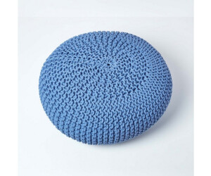 Homescapes Großer runder gestrickter Pouffe Hocker, Baumwolle, Blau ab ...