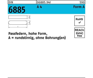 Reyher Passfeder DIN 6885 Form A rundstirnig ohne Bohrung Edelstahl A4 ...